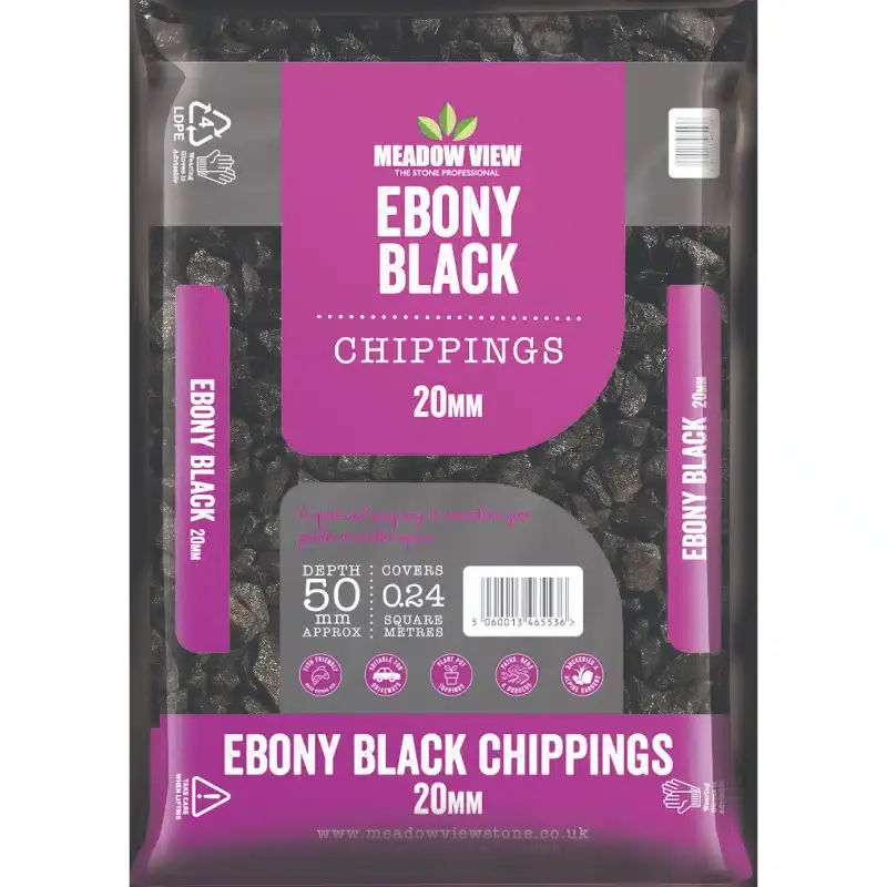 Ebony Black Chippings 20mm - Tyne Valley Garden Centre